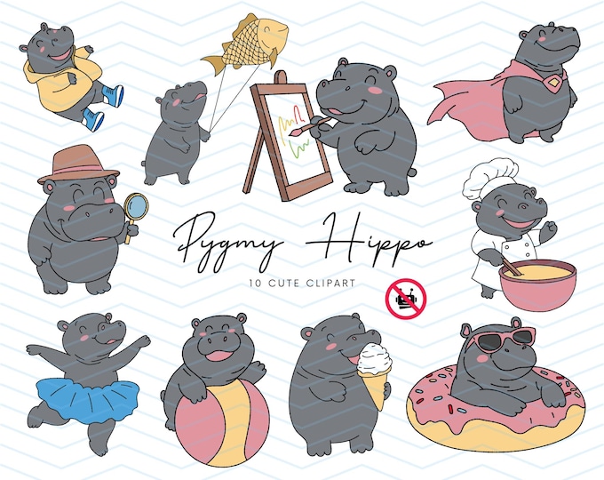 Moo Deng Clipart Adorable Pygmy Hippo PNG Baby Hippo Doodle Cute Hippo ...