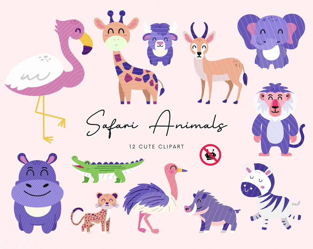 Cute Safari Animals Clipart Adorable Safari Creatures PNG Doodle Cute ...