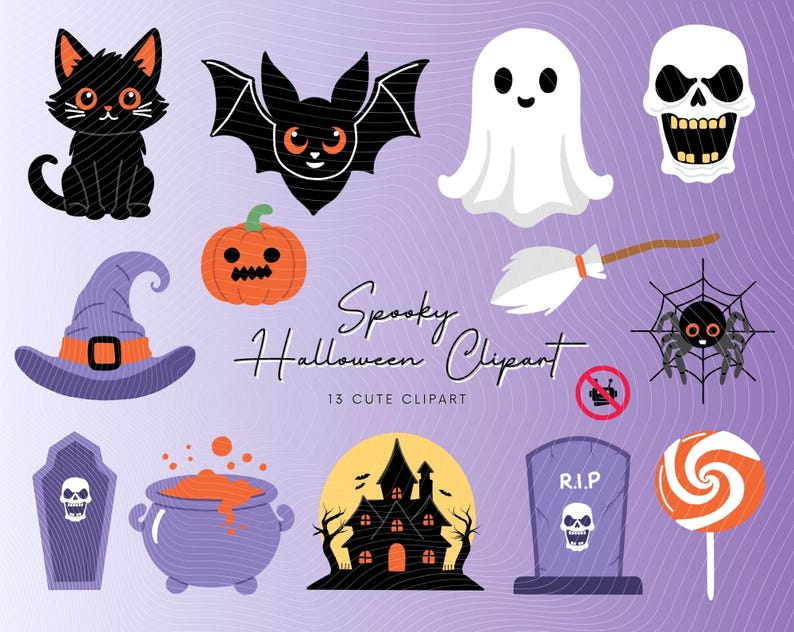 Cute Halloween Clipart Adorable Halloween Characters SVG, PNG Doodle ...