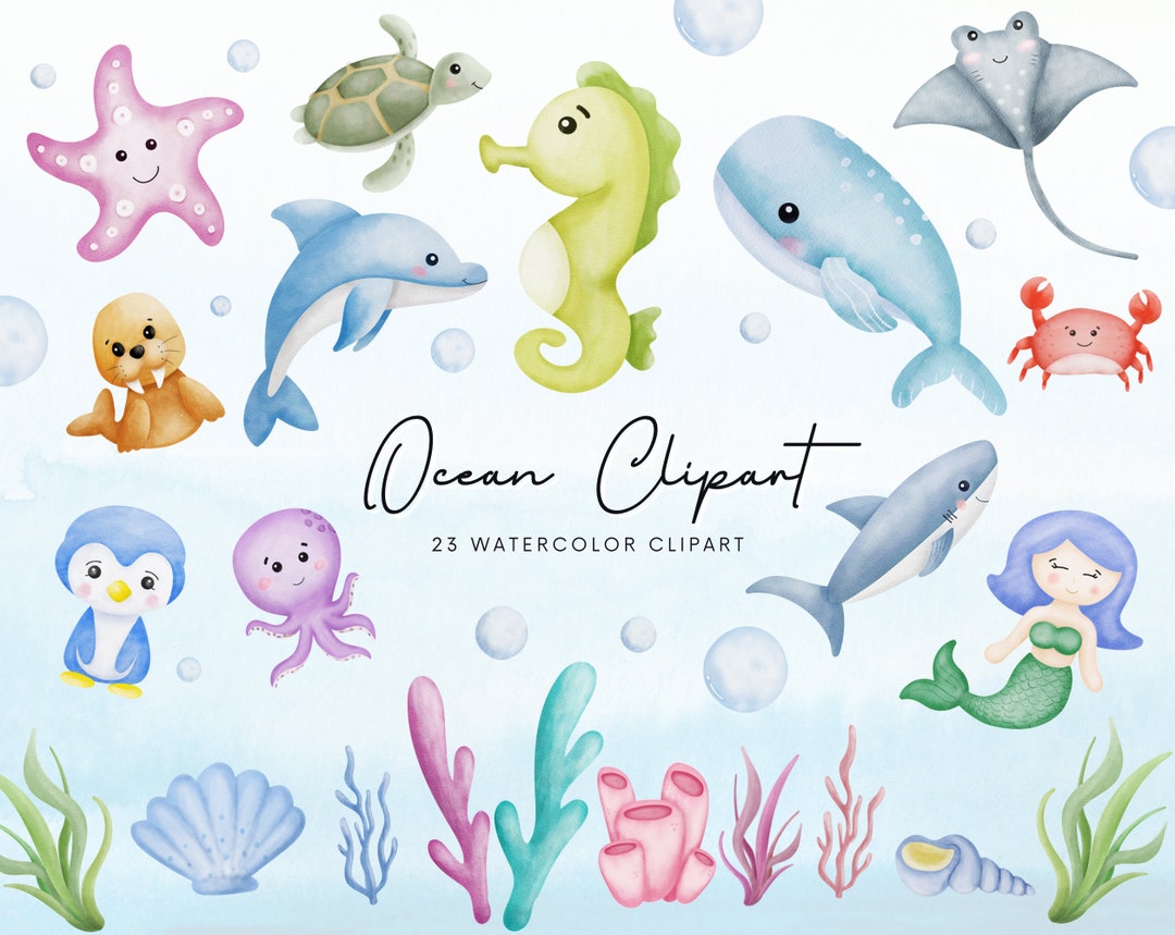 Undersea Watercolor Clipart, Baby Wall Art, Nursery Decor, Octopus ...