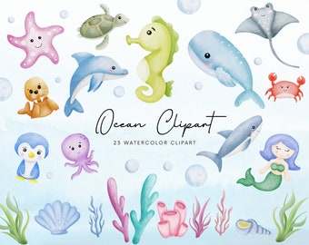 Baby Ocean Animals Clipart - Etsy