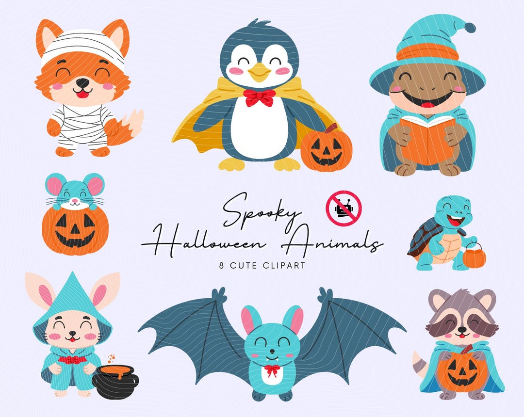 Halloween Animals Clipart Adorable Halloween Creatures SVG, PNG Doodle ...