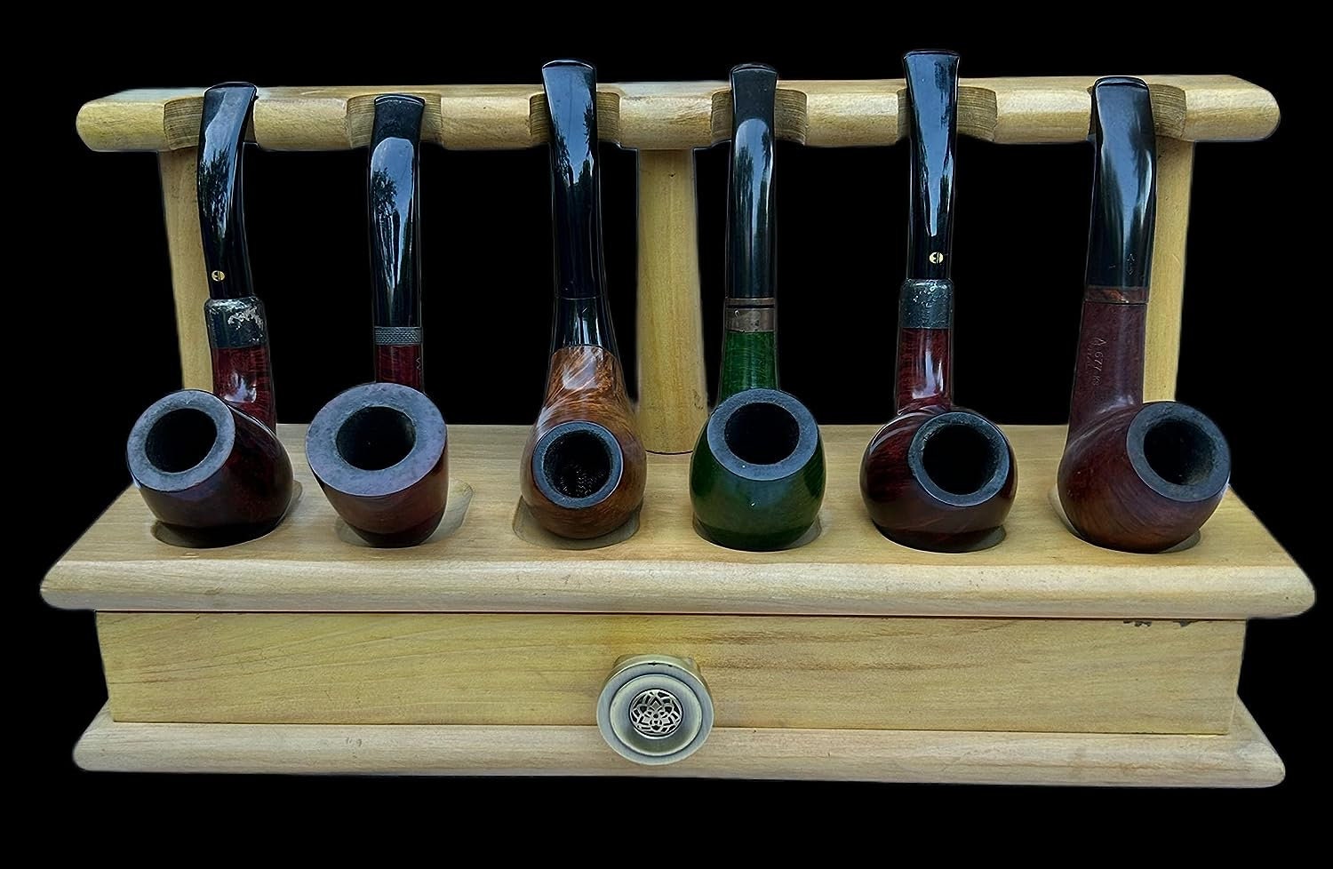 Tobacco Pipe Stand Wooden Tobacco Pipes Display Rack Holder for 6 Pipes ...