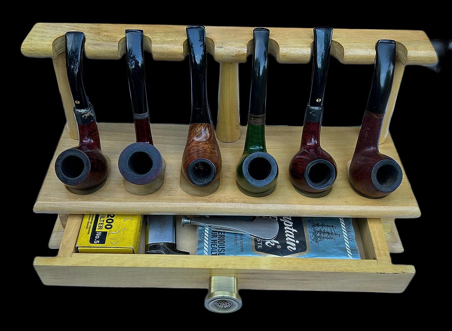 Tobacco Pipe Stand Wooden Tobacco Pipes Display Rack Holder for 6 Pipes ...