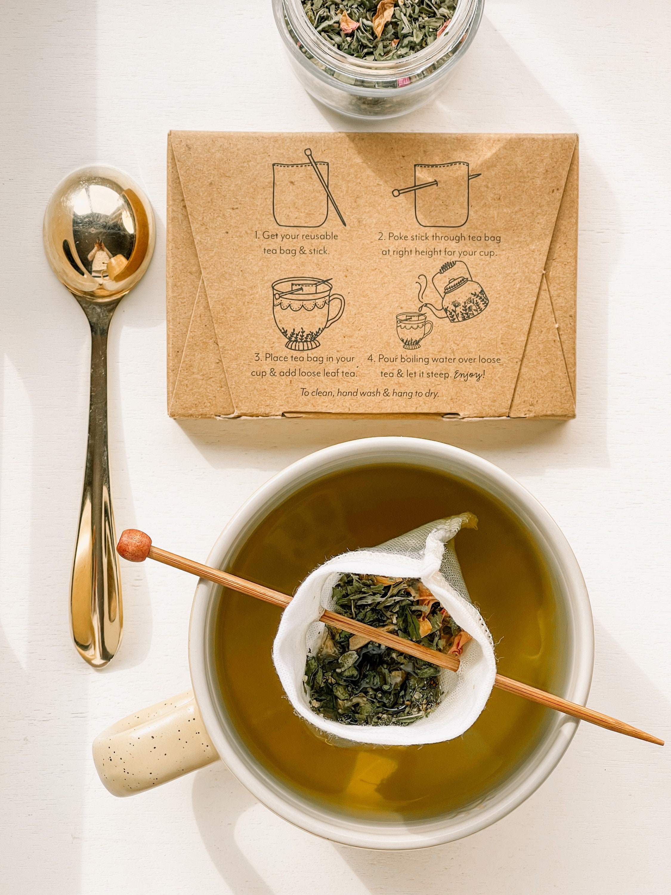 REUSABLE TEA BAGS Balancing Stick Organic Cotton Tea Bag Tea Steeping ...