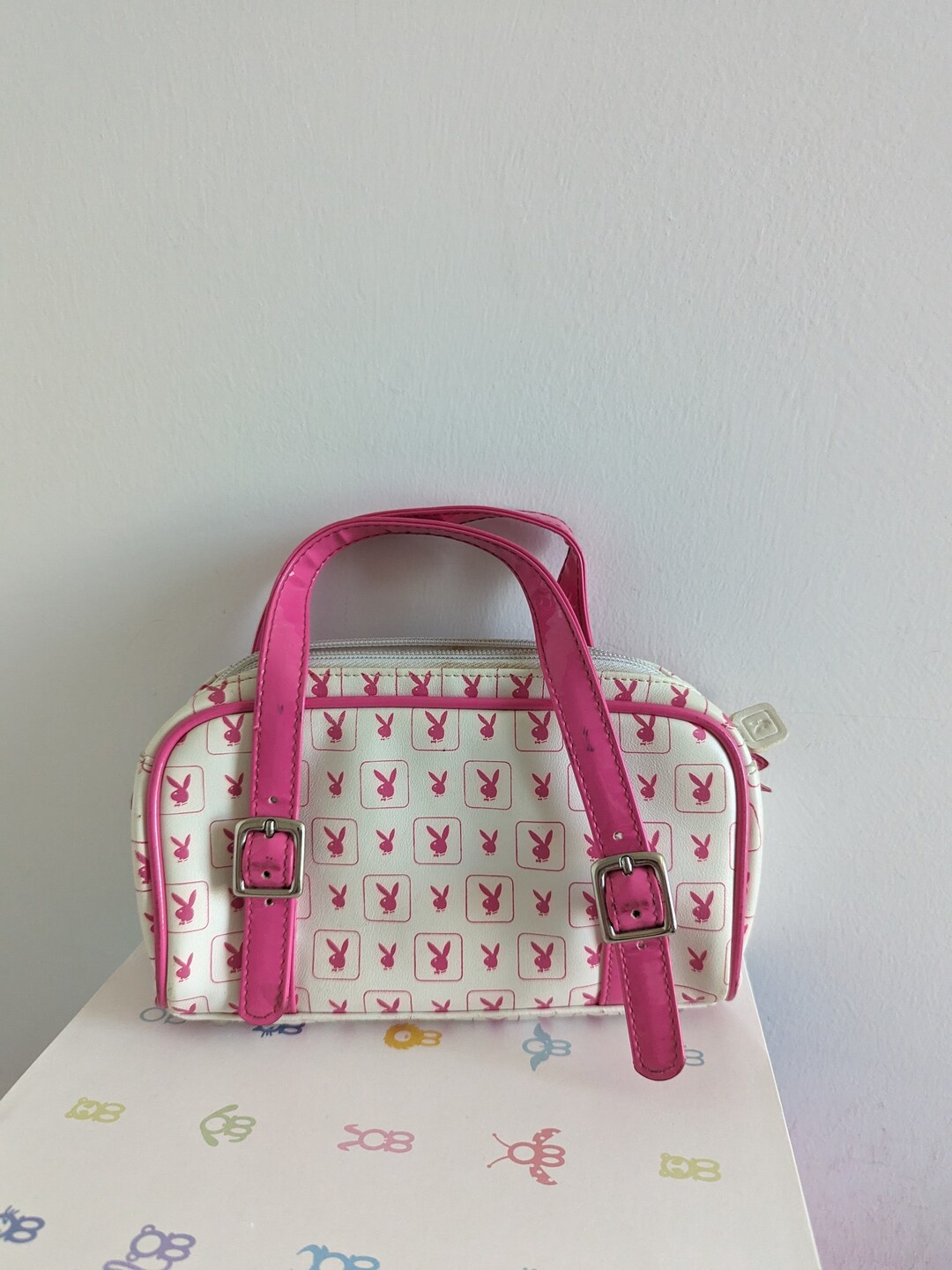 Playboy Original White Pink Monogram Handbag Bag Purse - Etsy