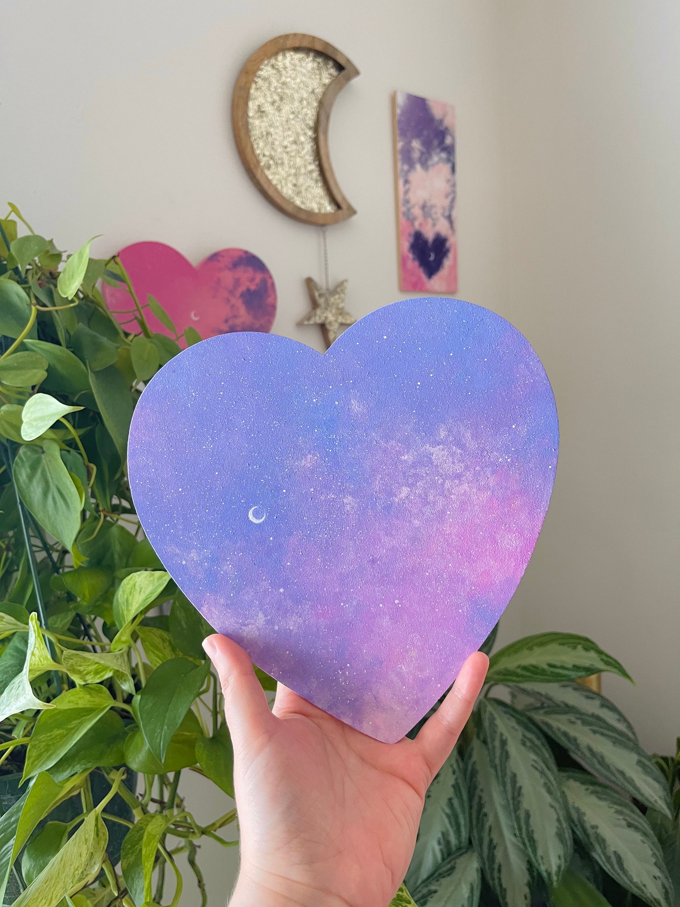 Moon Dust Heart Painting, Celestial Gouache Art - Etsy