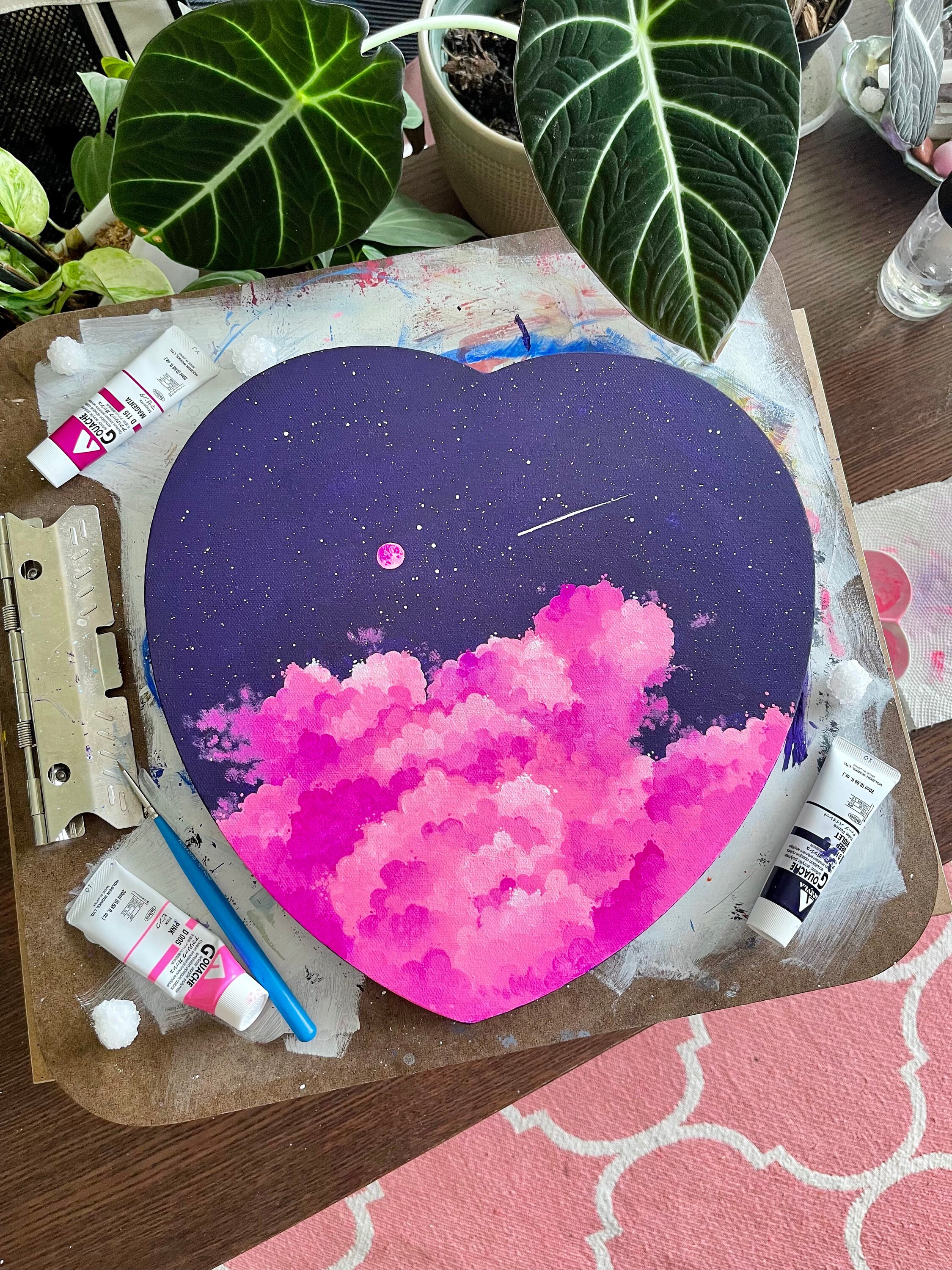 Floating in Pink Clouds Gouache Painting // Dreamy Skies // Celestial ...