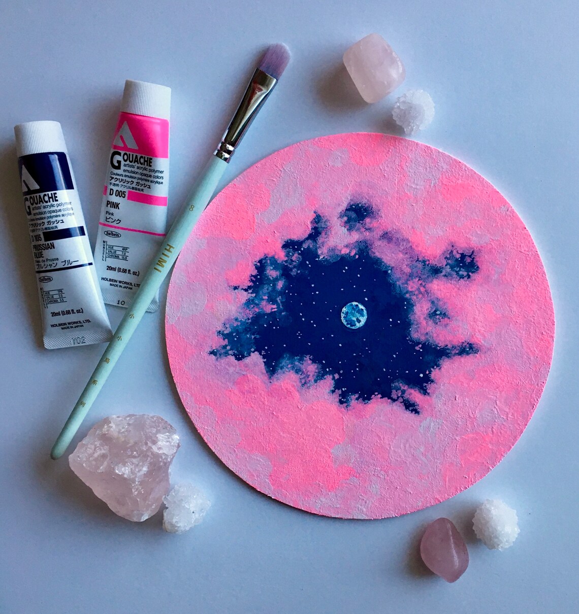 Dreamy Pink Moon Original Gouache Painting // Cloud Art // Celestial ...