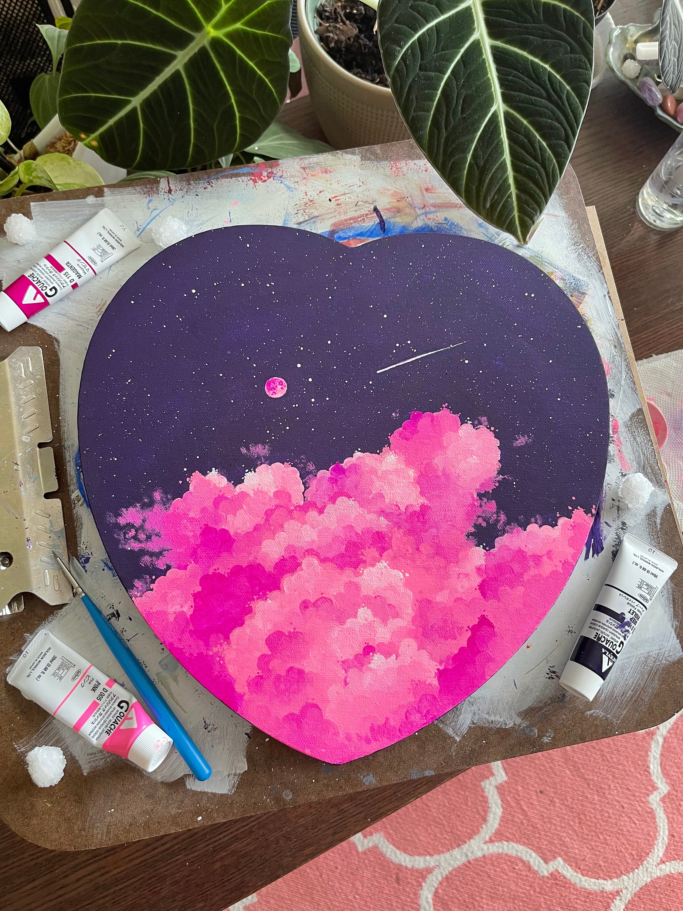 Floating in Pink Clouds Gouache Painting // Dreamy Skies // Celestial ...