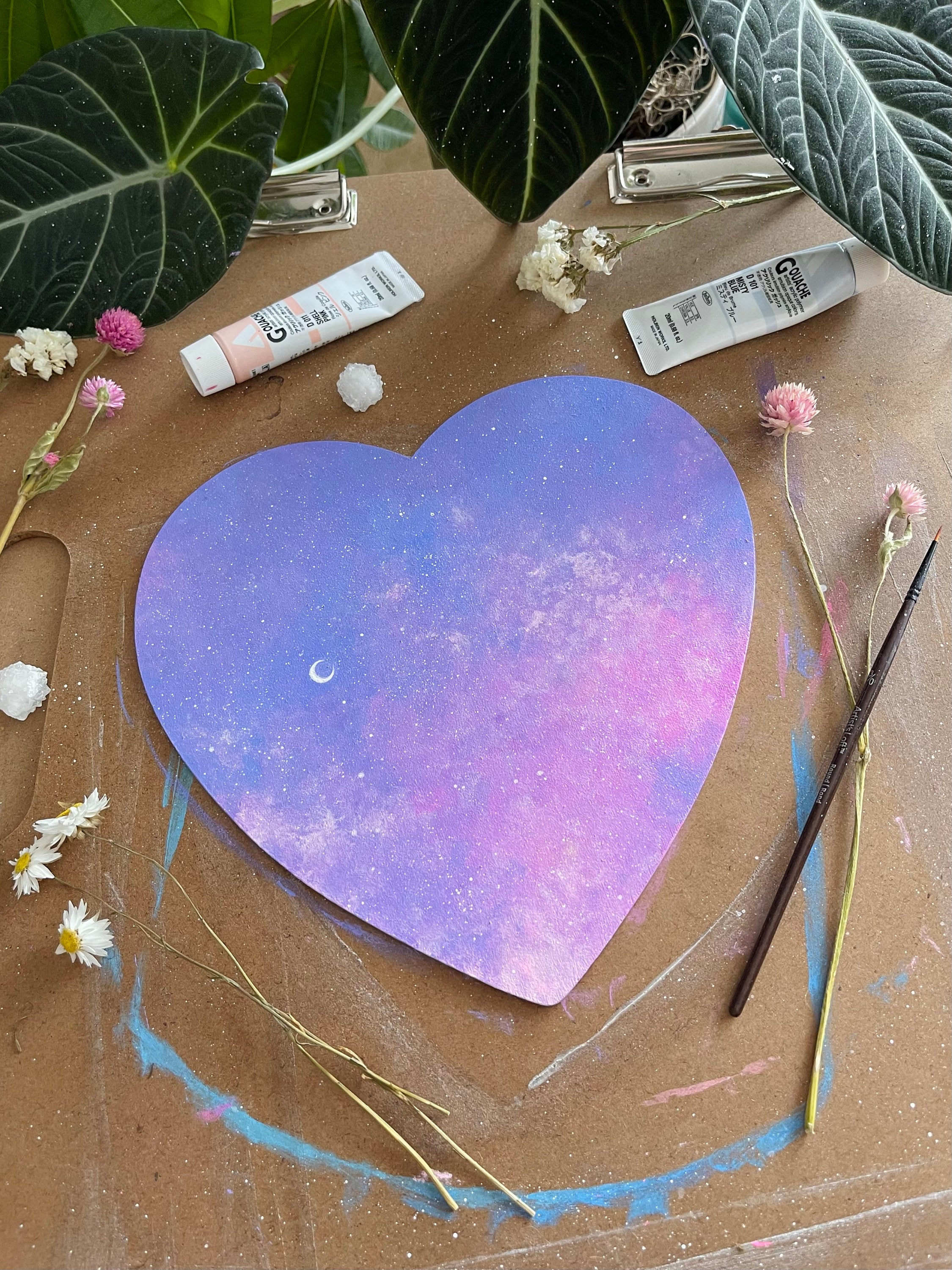 Moon Dust Heart Painting, Celestial Gouache Art - Etsy