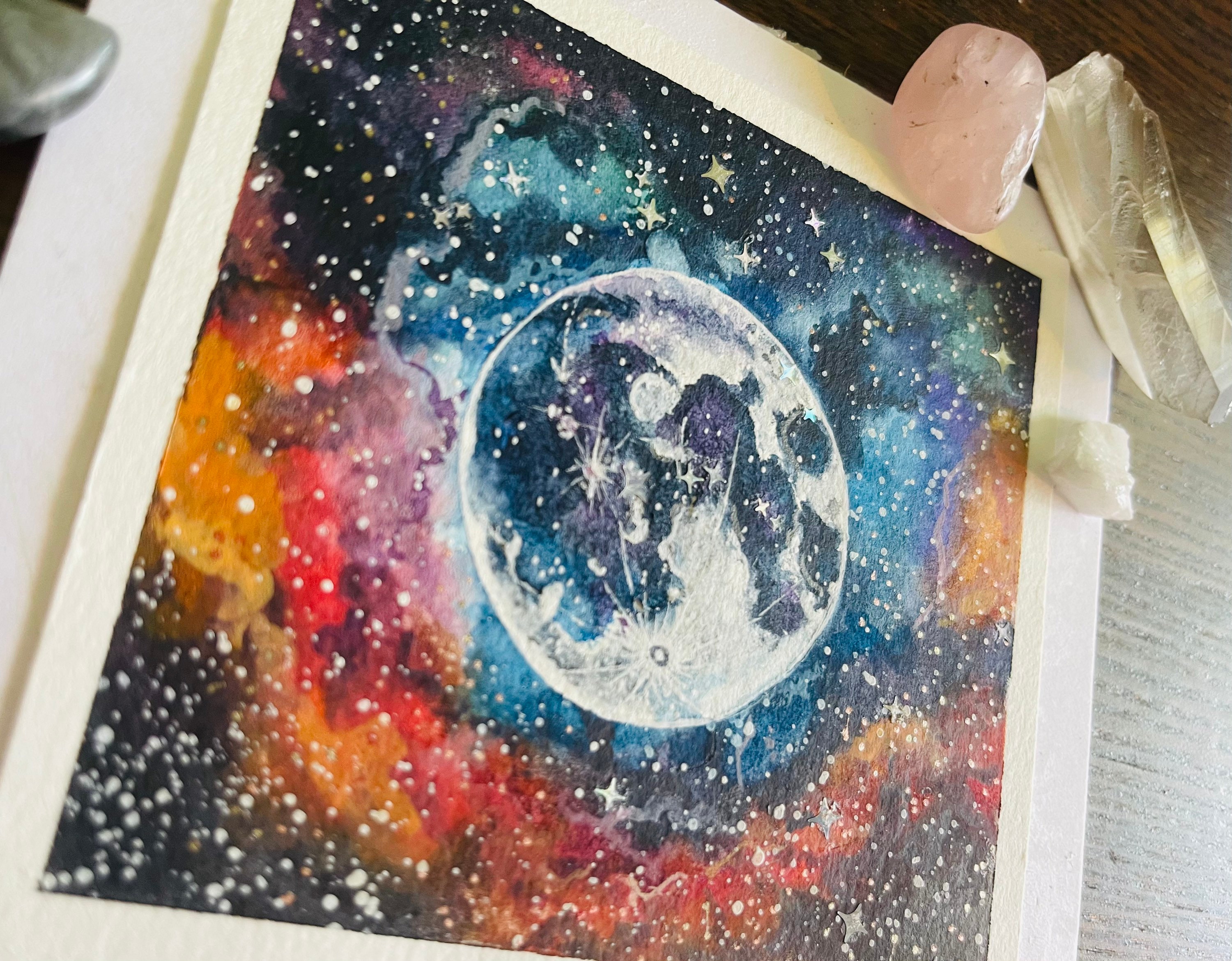 Full Moon Nebula Watercolor Painting // Cosmic Creations // - Etsy UK