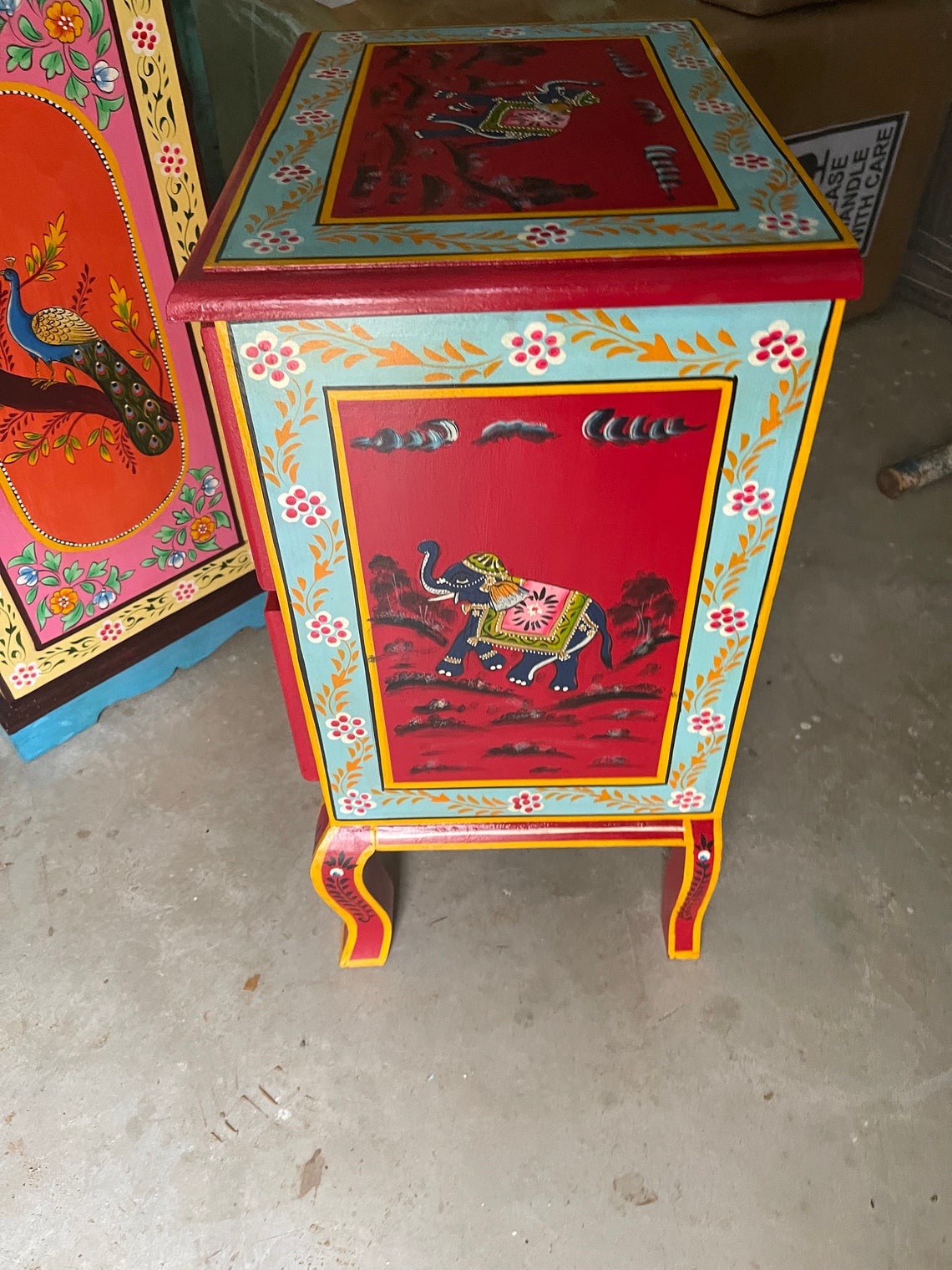 Wood Elephant Painted Bedside Cabinet Storage Drawer Decor - Etsy