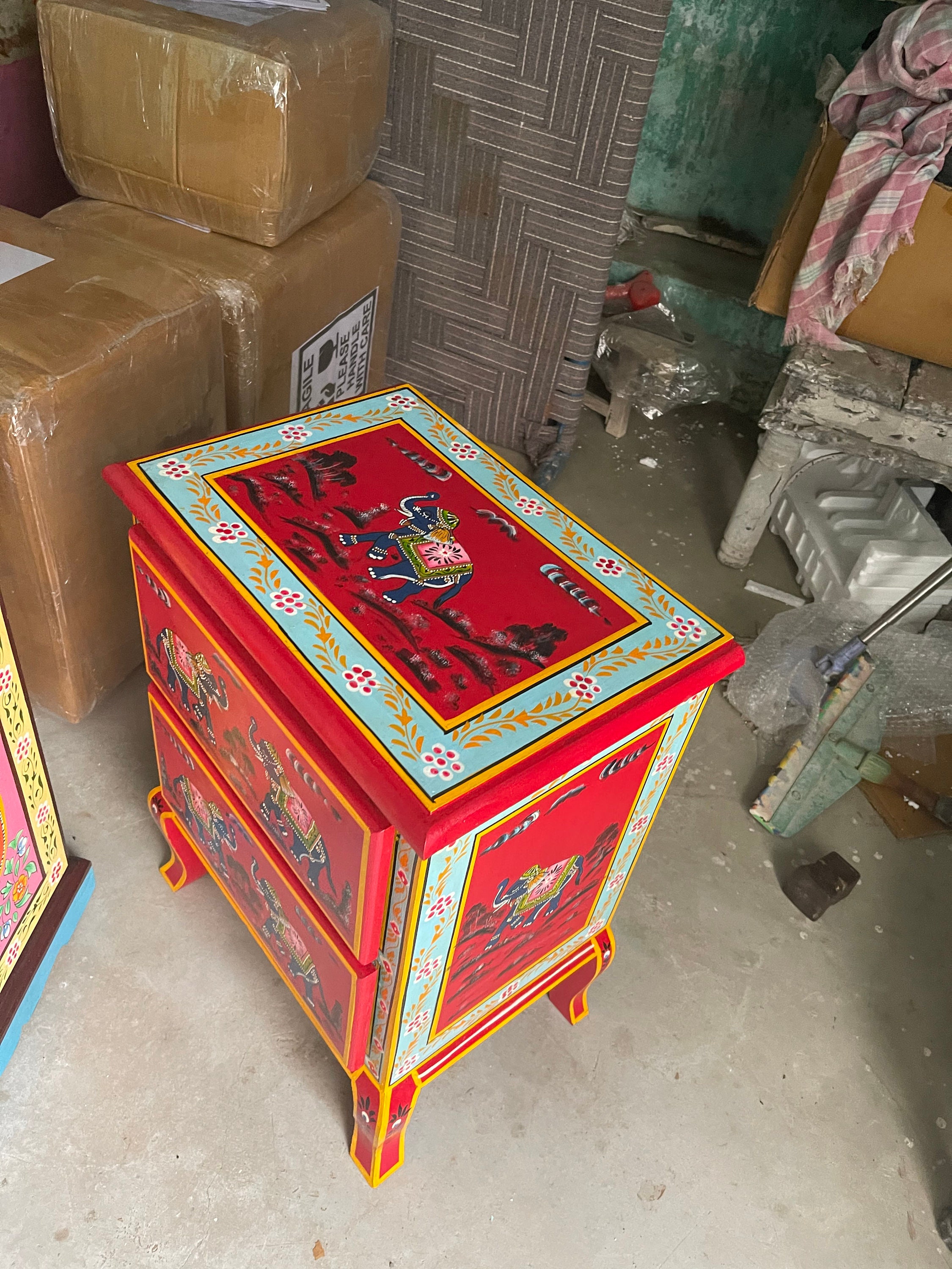 Wood Elephant Painted Bedside Cabinet Storage Drawer Decor - Etsy
