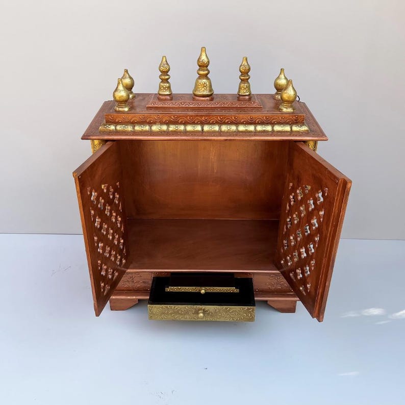 Handicrafted Wooden Wall Temple With Copper Work | Indian Home Mandir ...