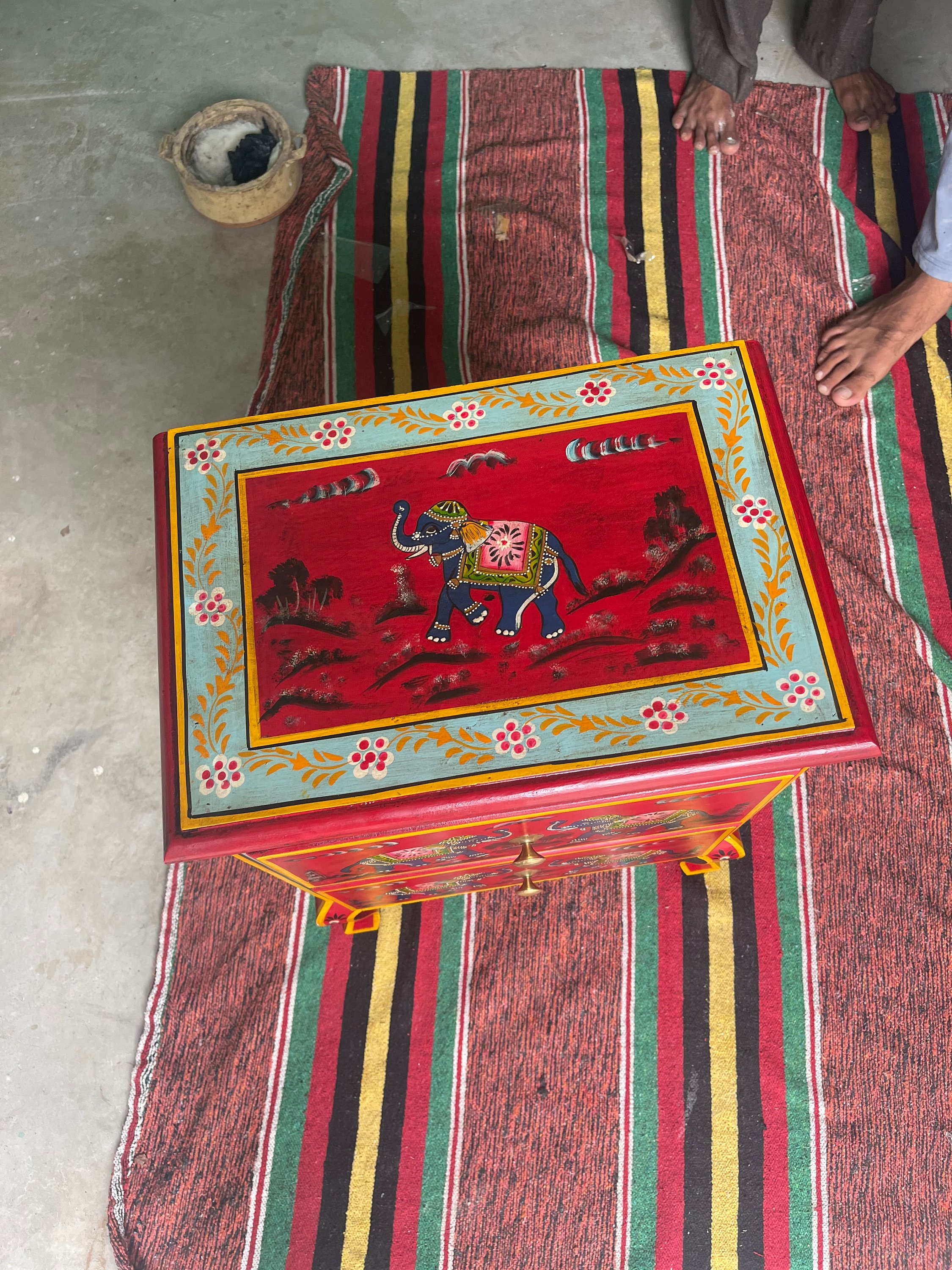 Wood Elephant Painted Bedside Cabinet Storage Drawer Decor - Etsy