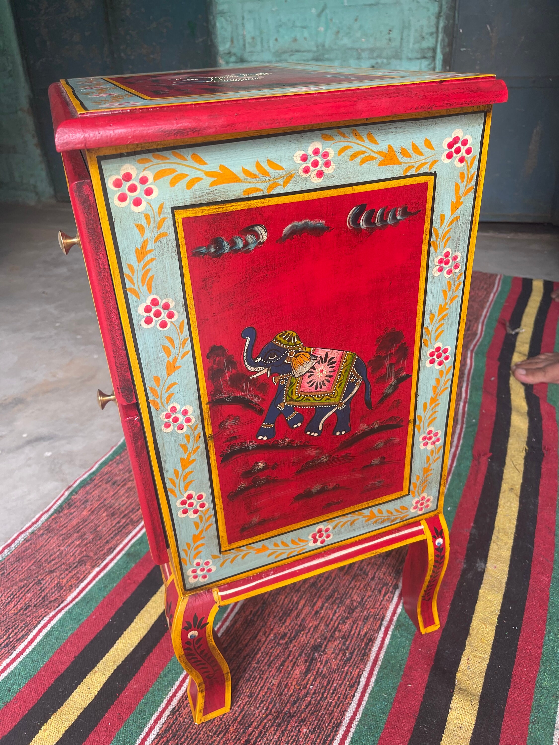 Wood Elephant Painted Bedside Cabinet Storage Drawer Decor - Etsy