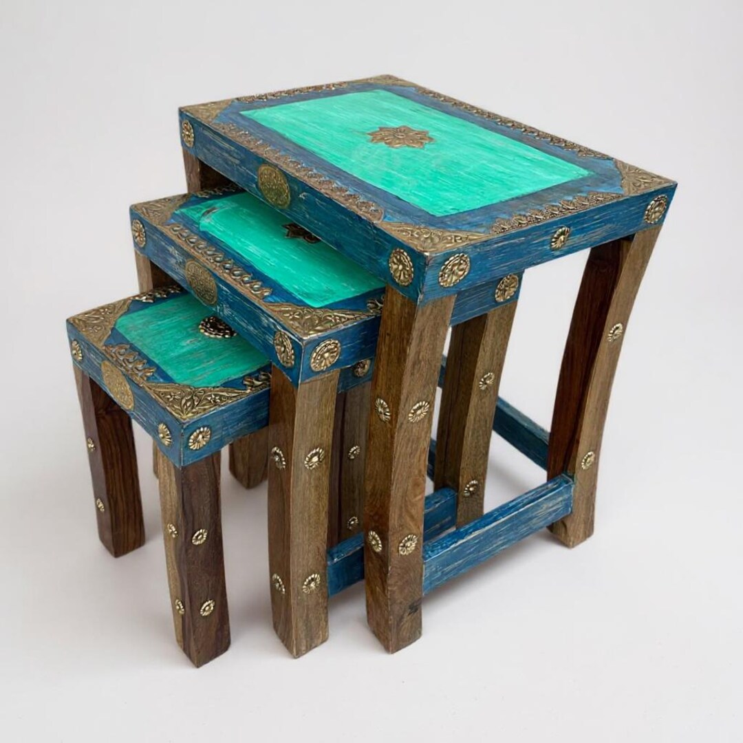 Wooden Nesting Table Setof3, Indian Handmade Side Stool Table | Coffee ...