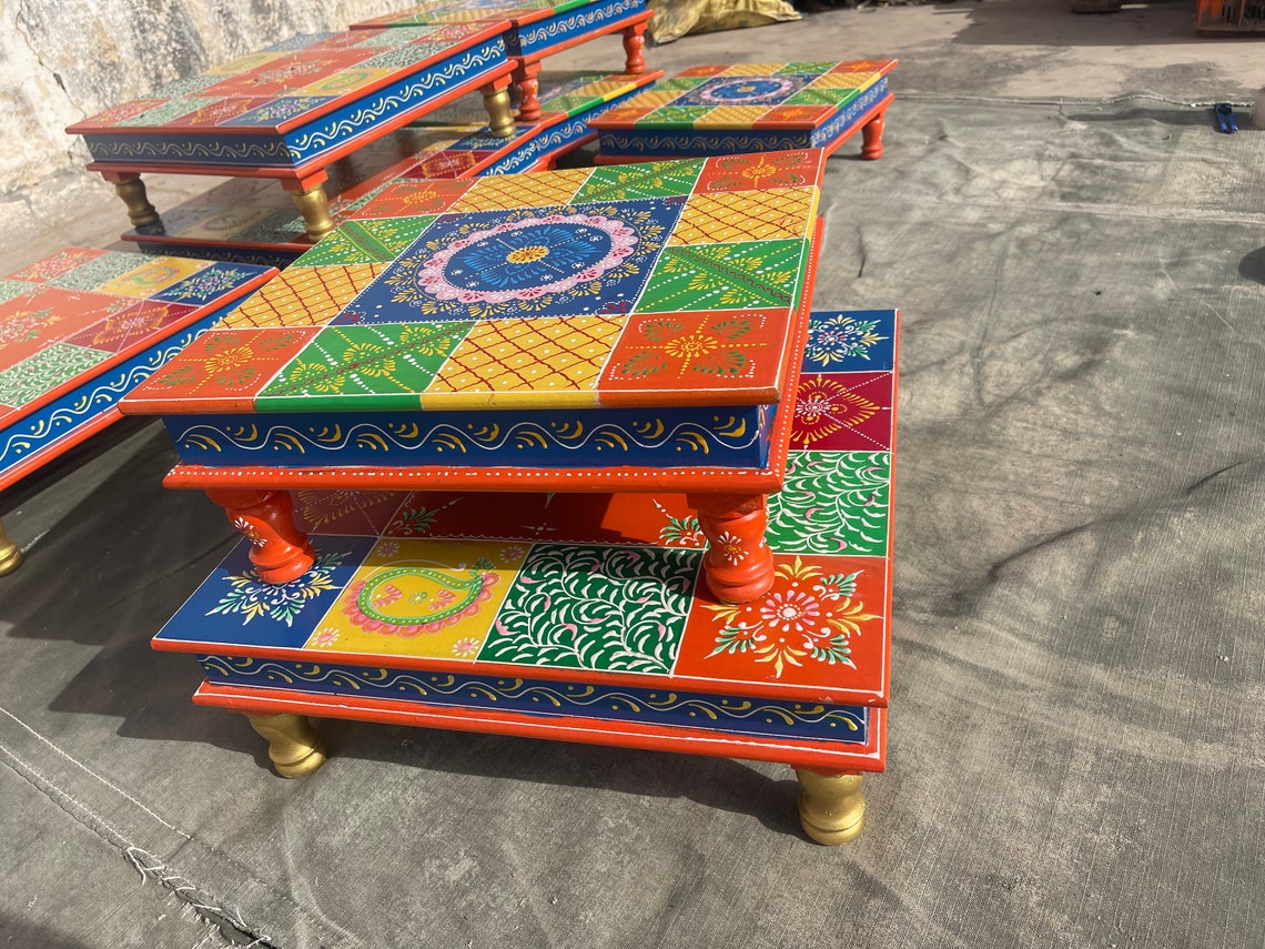 Indian Handpainted Chowki Bajot Table Pair2 indian Religious - Etsy