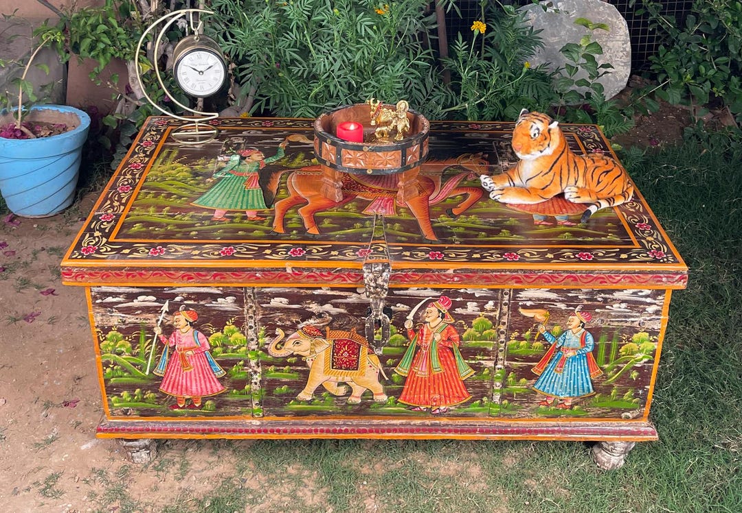 Wood Painted Storage Trunk Box Central Coffee Table-bedside Trunk Box ...