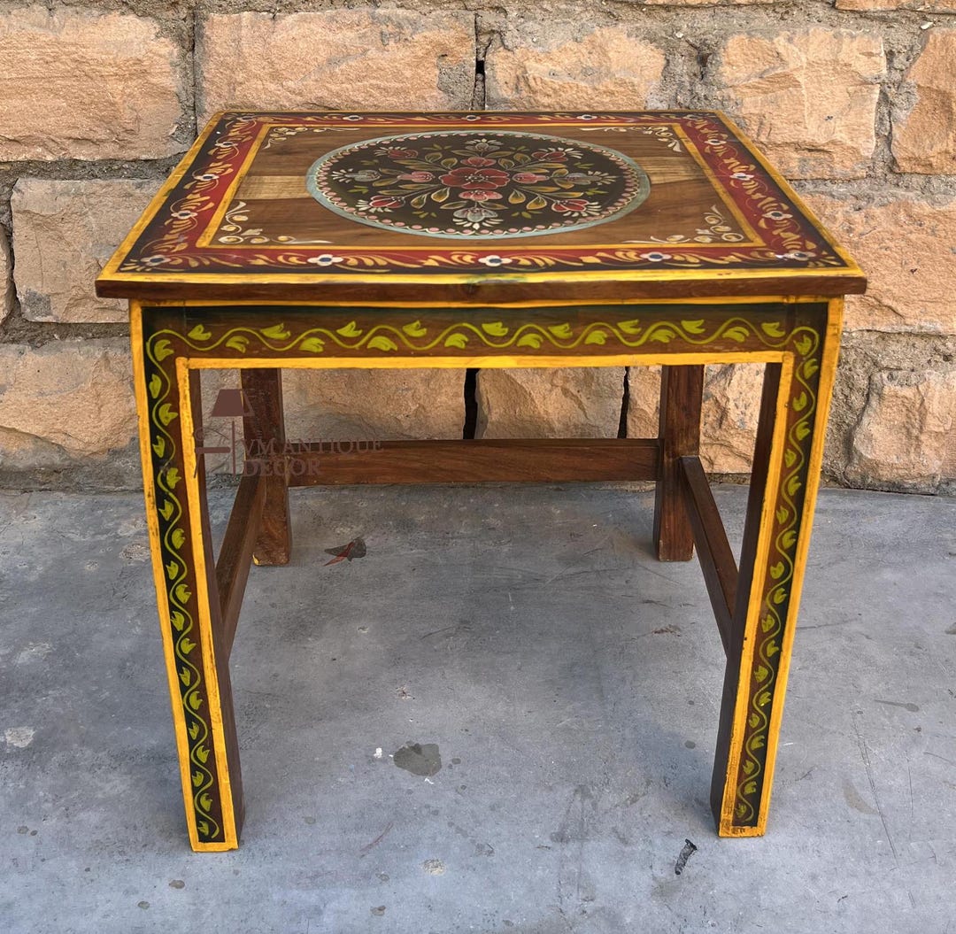 Painted Wooden Side Table | Traditional Indian Accent Stool Table ...