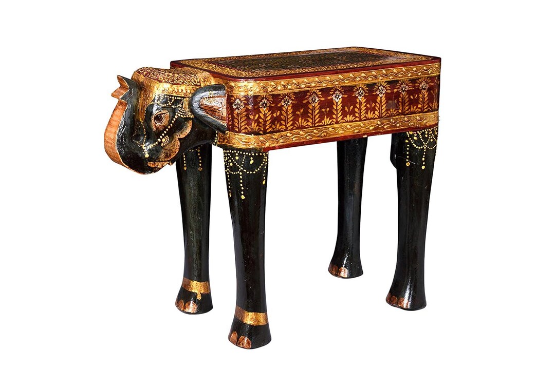 Wooden Handicrafted Painted Elephant Table | Traditional Indian Side ...
