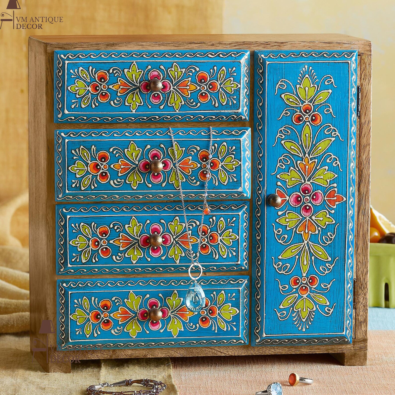 Wooden Beautifull Handpainted Embossed Jewellery Drawer | Etsy