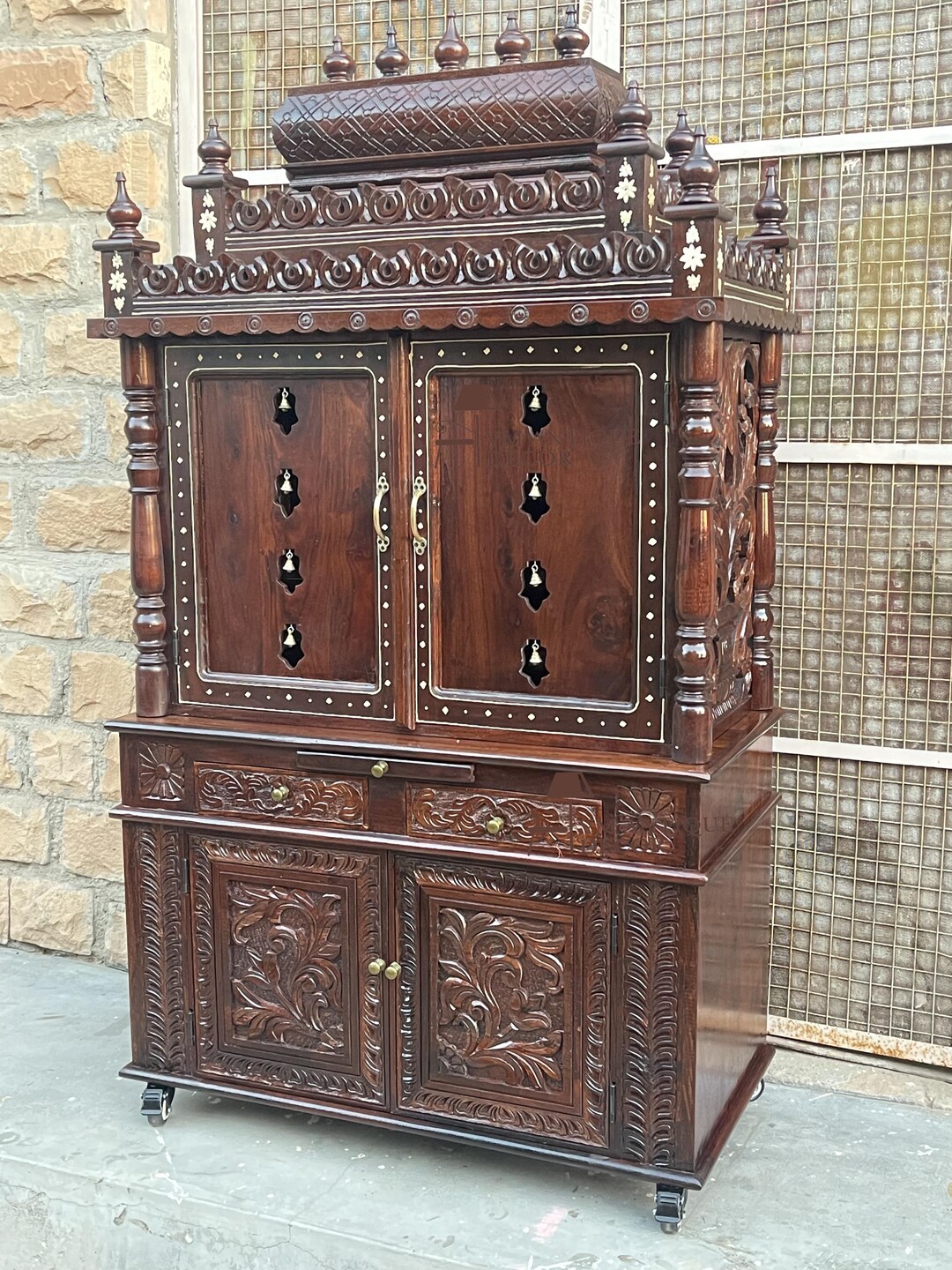 Wooden Carved Temple Pooja Mandir-handcrafted Solid Wood Temple Cabinet ...