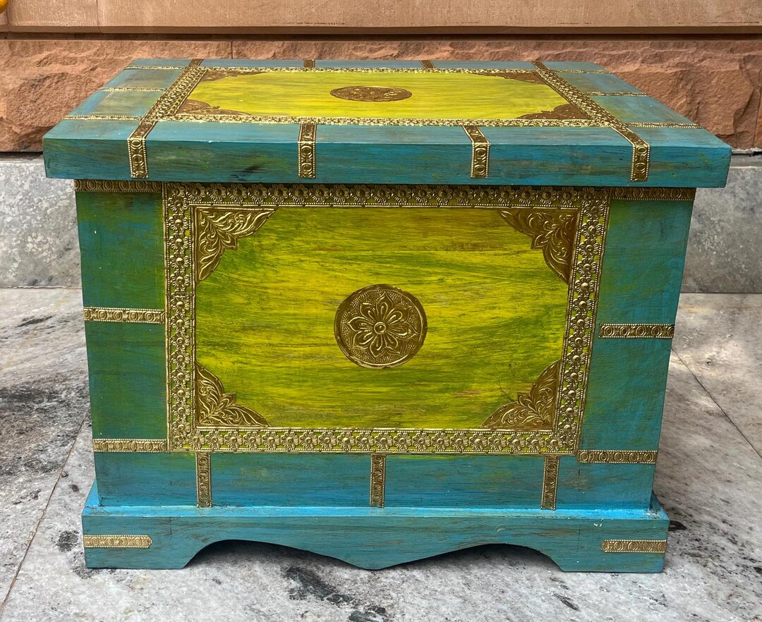 Wooden Painted Brass Trunk Storage Box-wooden Storage Chest With Brass ...