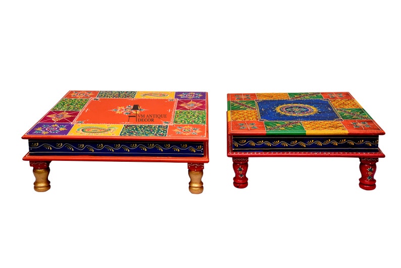Indian Handpainted Chowki Bajot Table Pair2 indian Religious - Etsy