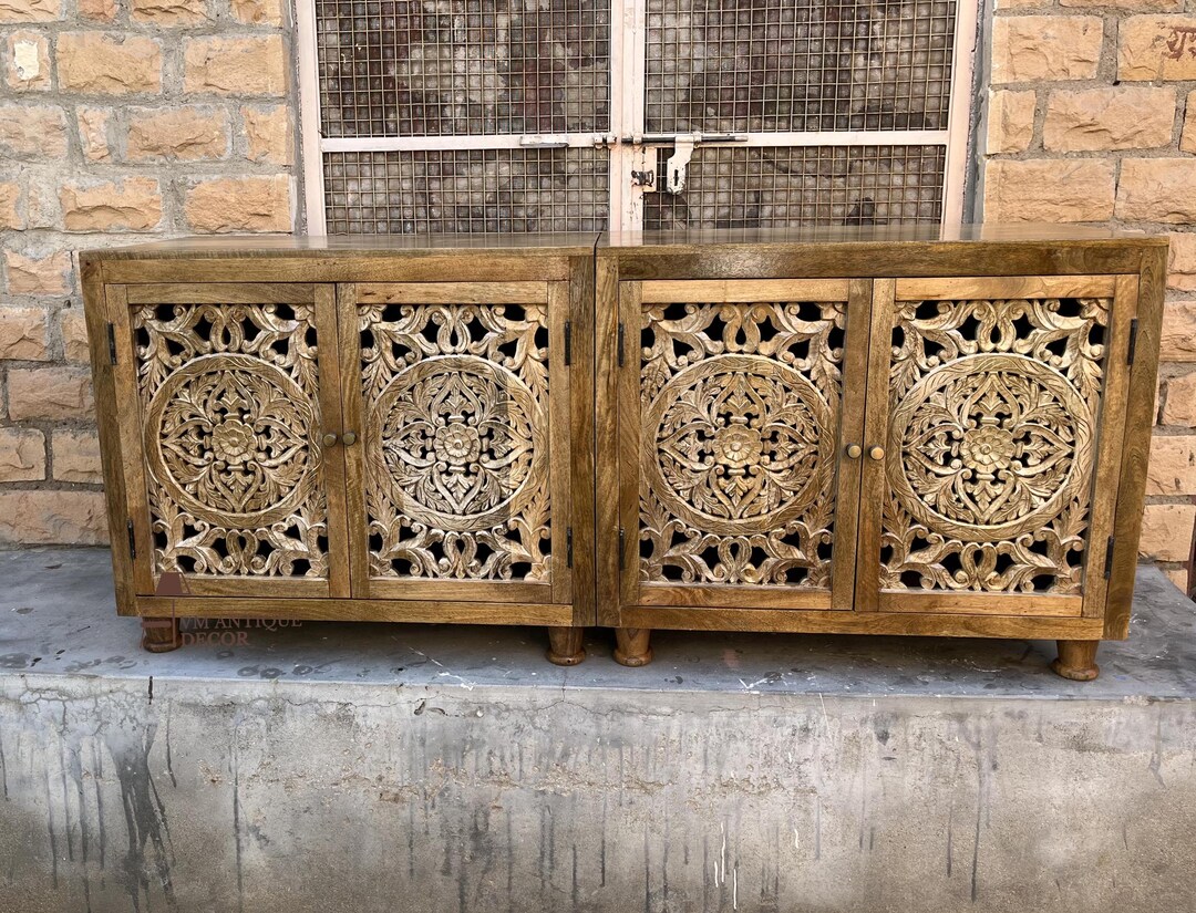 Hand-carved Wooden Storage Cabinet | Sideboard With Floral Design ...