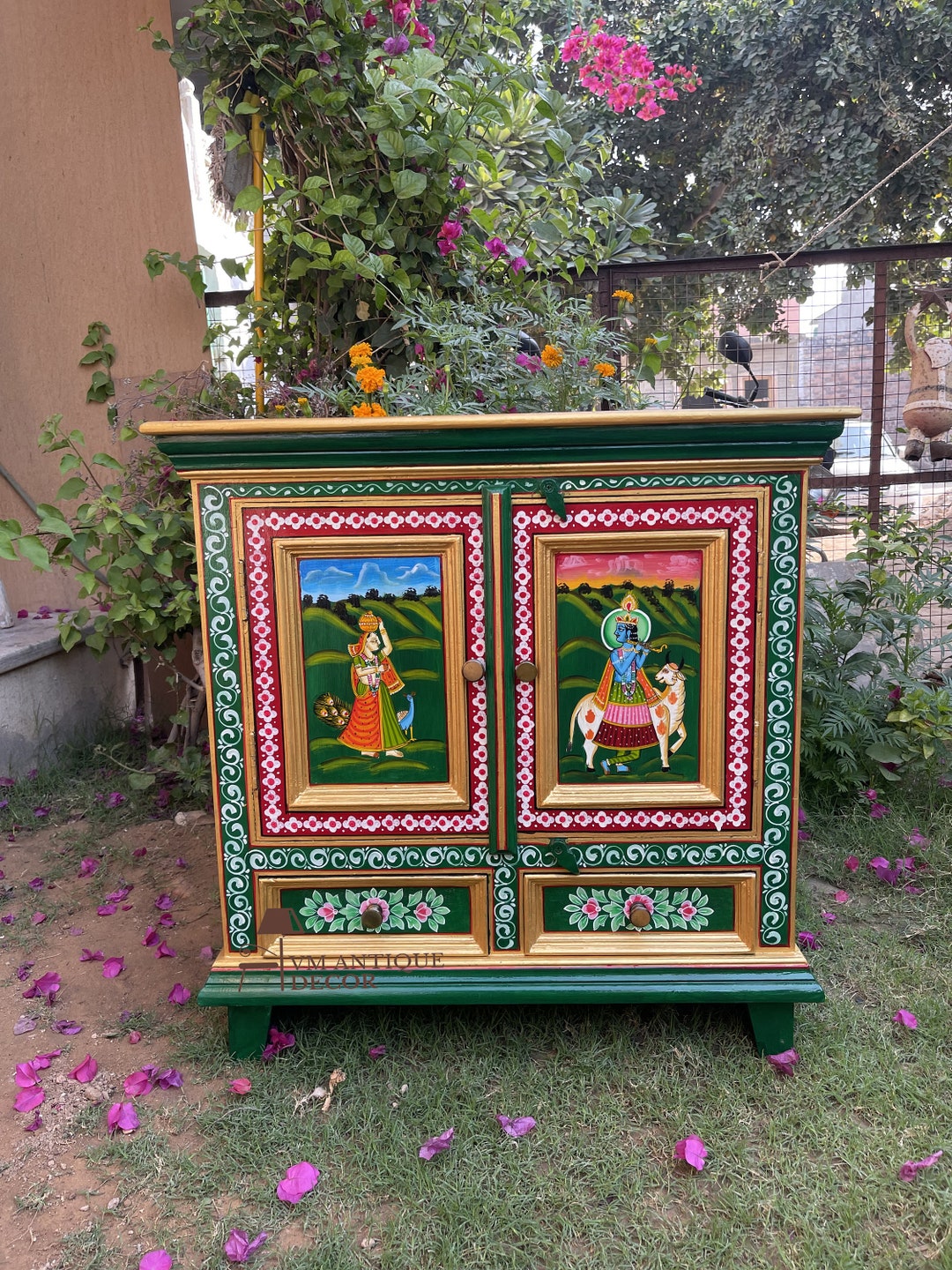 Wooden Radha Krishna Painted Bedside Side Beautifull Cabinet Storage ...