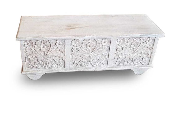 Indian Carved Wooden White Trunk Storage Box Home Furniture - Etsy
