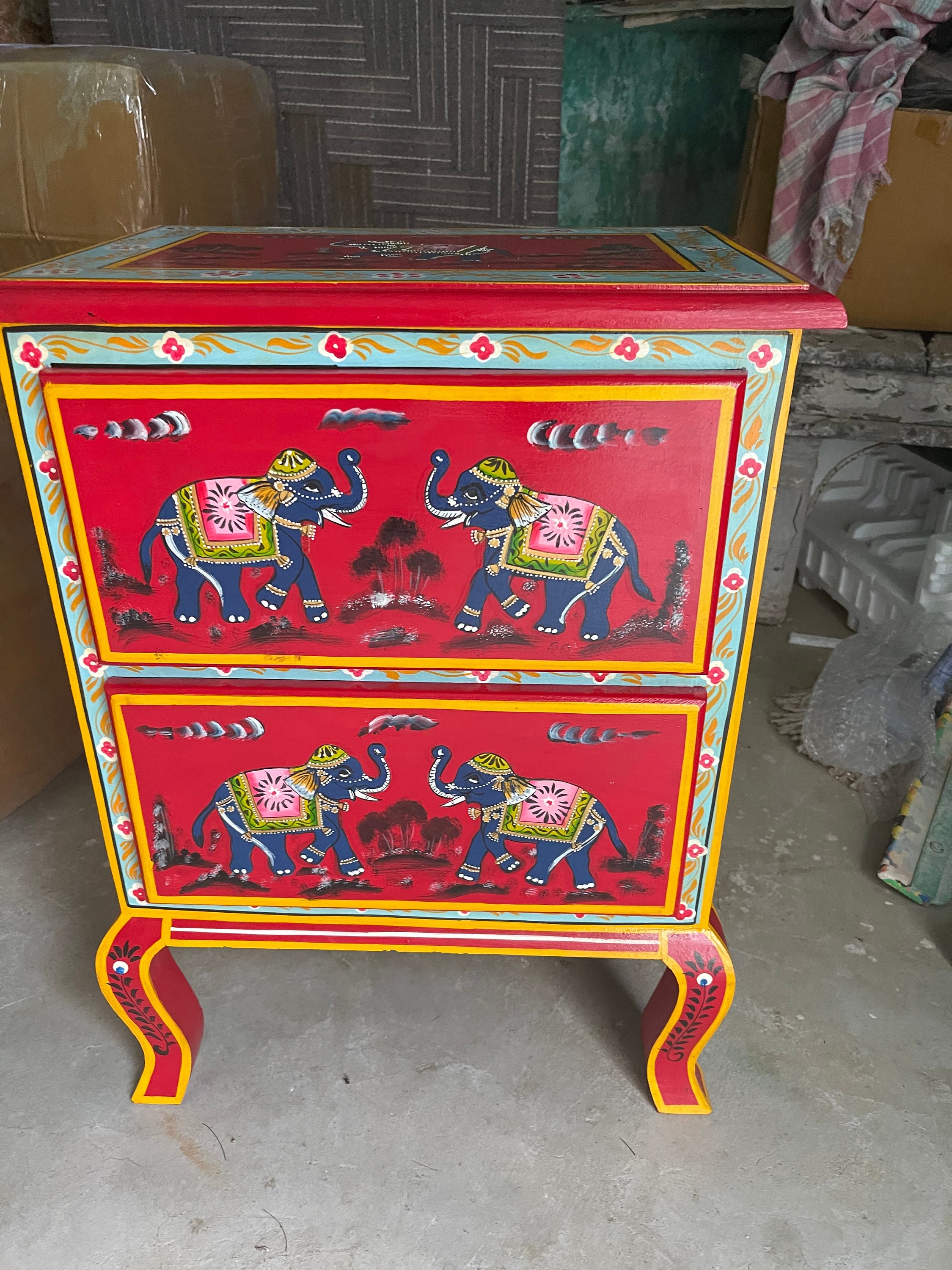 Wood Elephant Painted Bedside Cabinet Storage Drawer Decor - Etsy