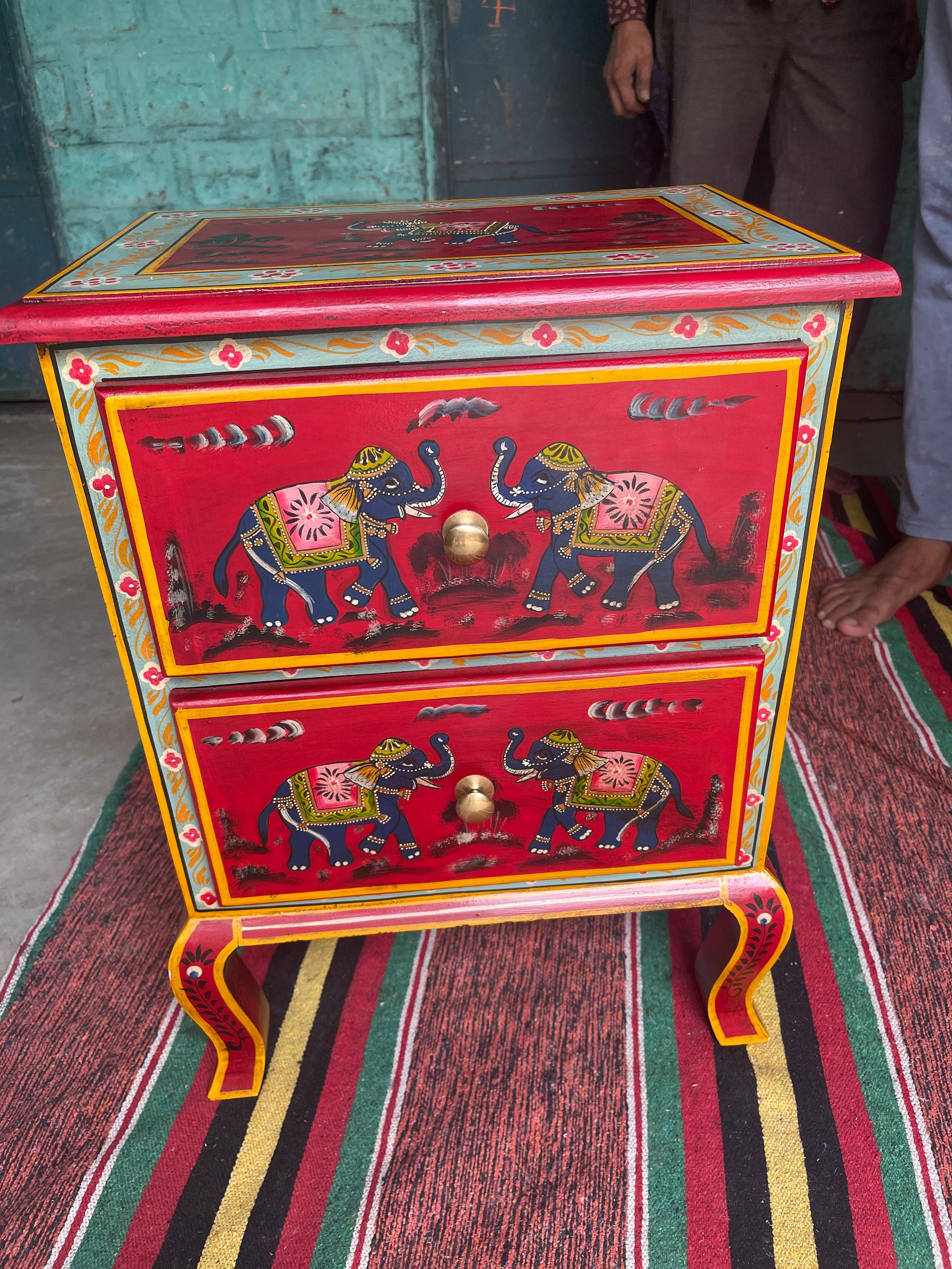 Wood Elephant Painted Bedside Cabinet Storage Drawer Decor - Etsy