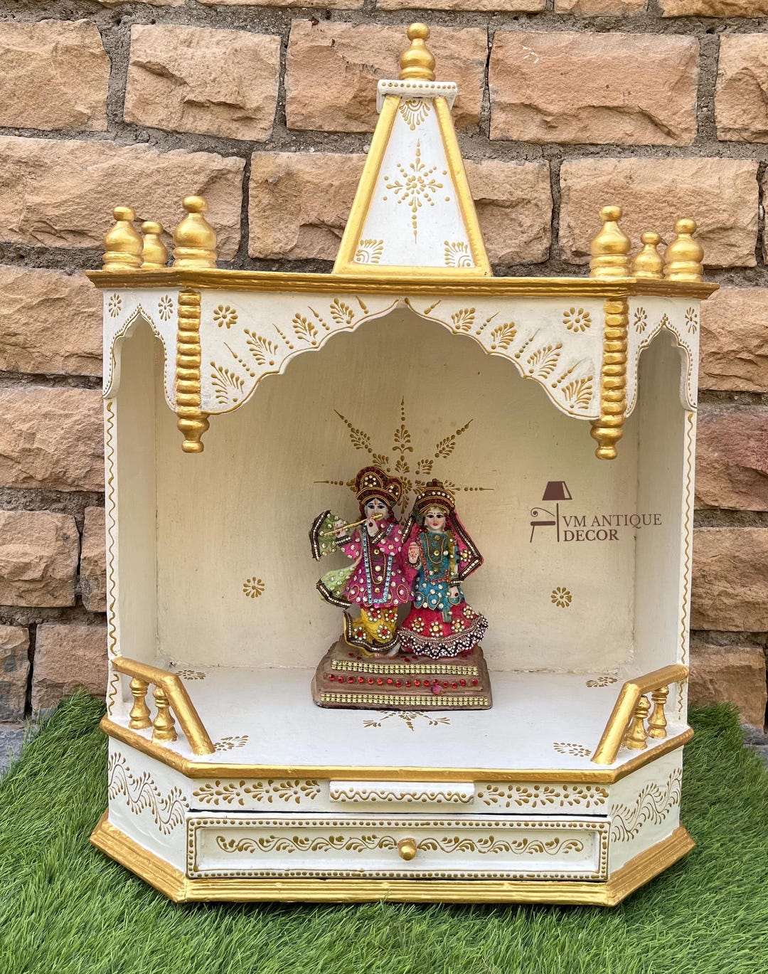 Wooden Pooja Mandir | White & Gold Temple for Home | Hindu Prayer Altar ...
