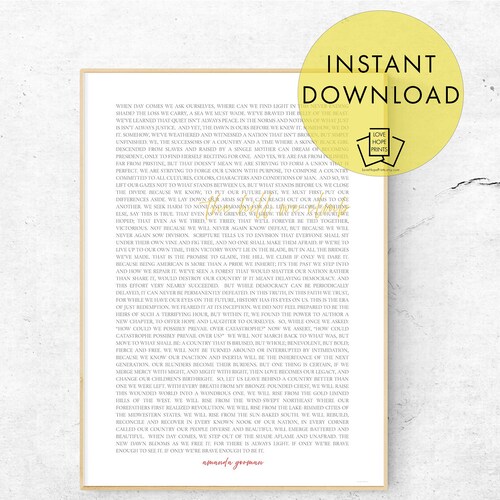 Printable Amanda Gorman the Hill We Climb Poem Digital - Etsy