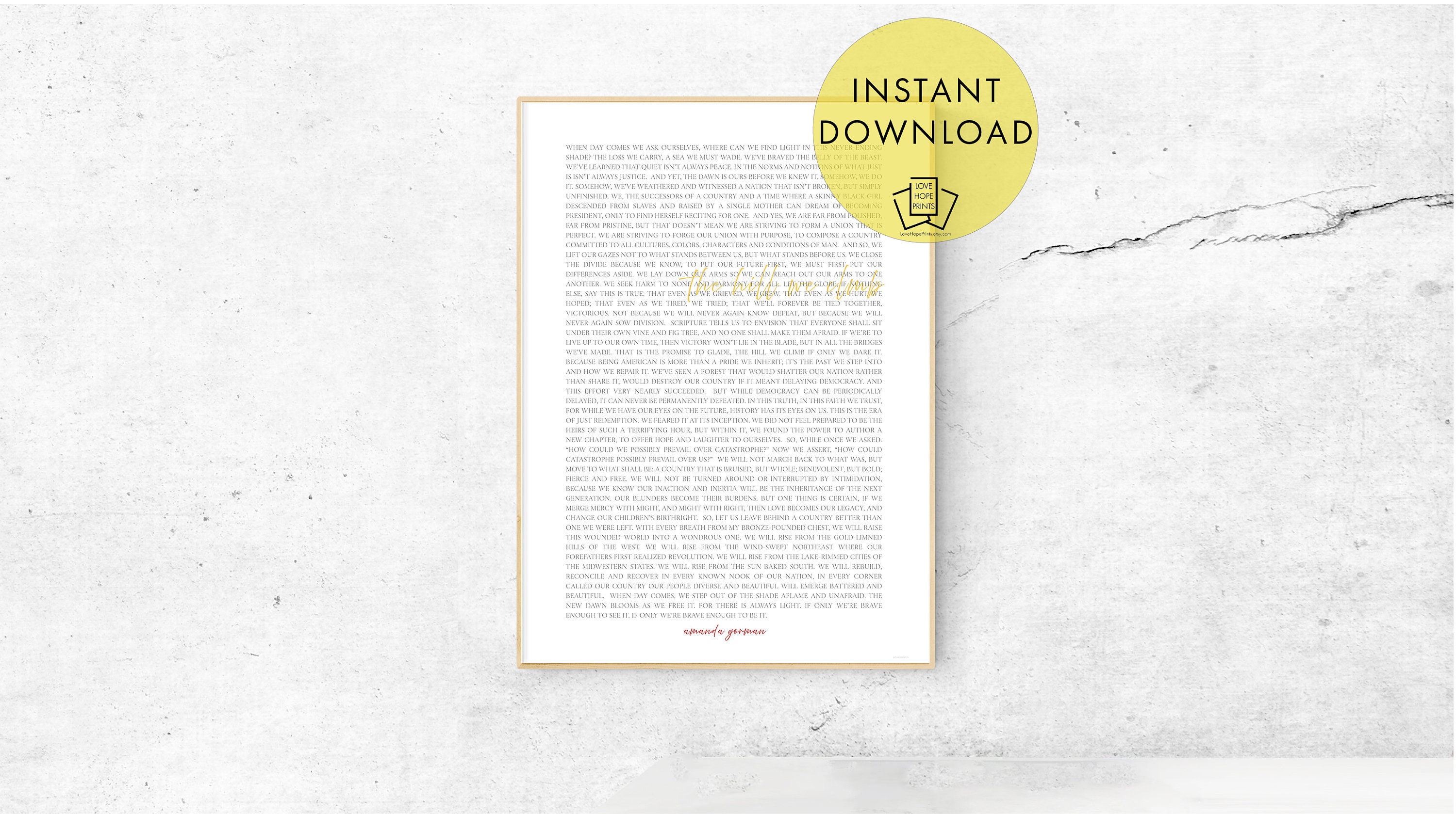 Amanda Gorman Quote Poster Inauguration 2021 Full Poem the Hill We ...