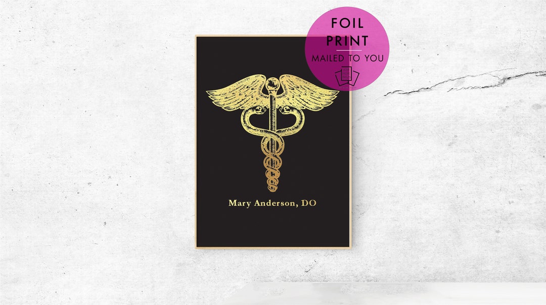 Foil Wall Art Print Medical Staff Symbol, Graduation Personalized Foil ...