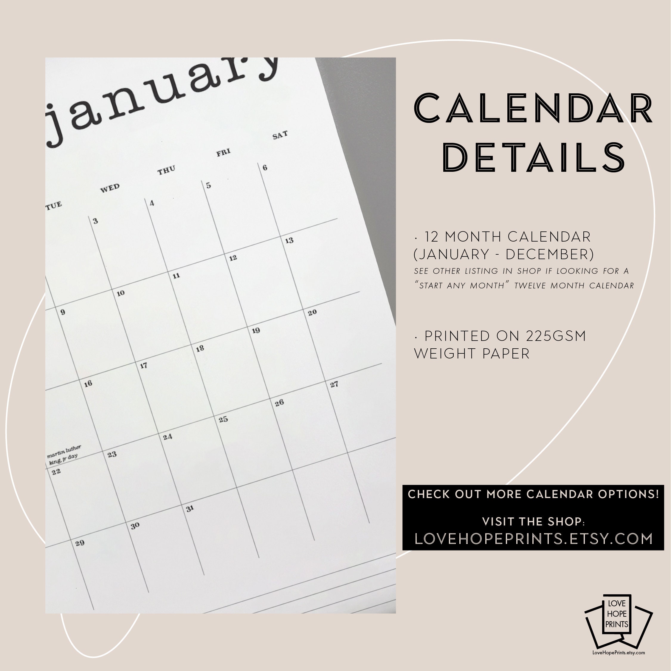 Start Any Month Calendar, Mid-year Create Your Own Calendar, Minimal ...