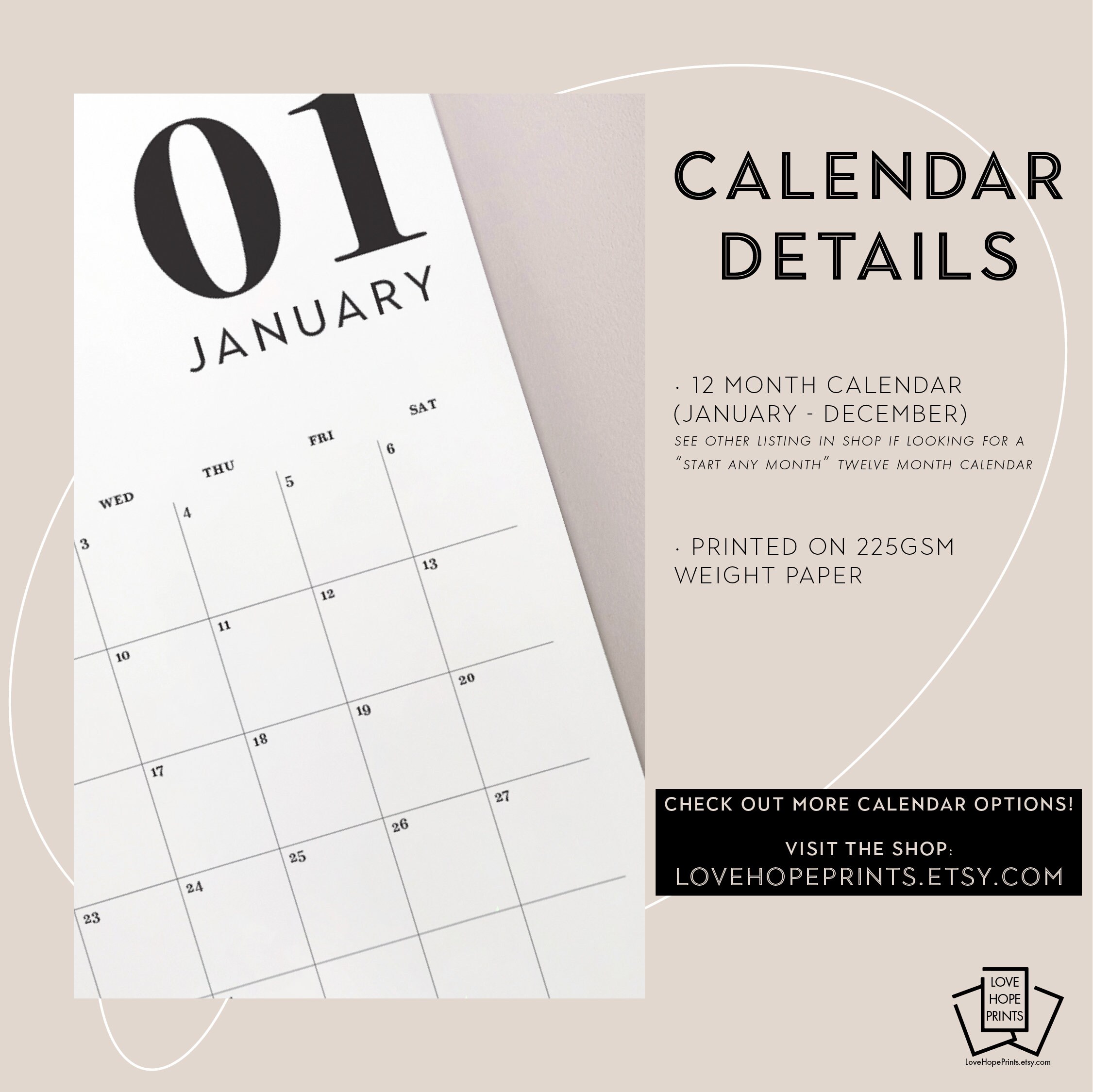 Start Any Month Calendar, Mid-year Create Your Own Calendar, Large ...