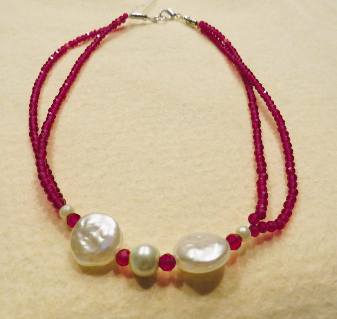 Double Strand of Tiny Pink Crystal Beads With Pearl Accent Beads - Etsy