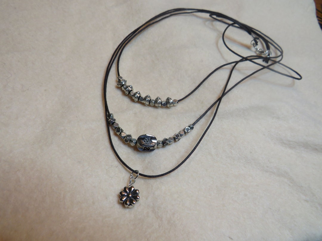 Sundance-inspired Necklace of Triple-stranded Leather Cord With Silver ...