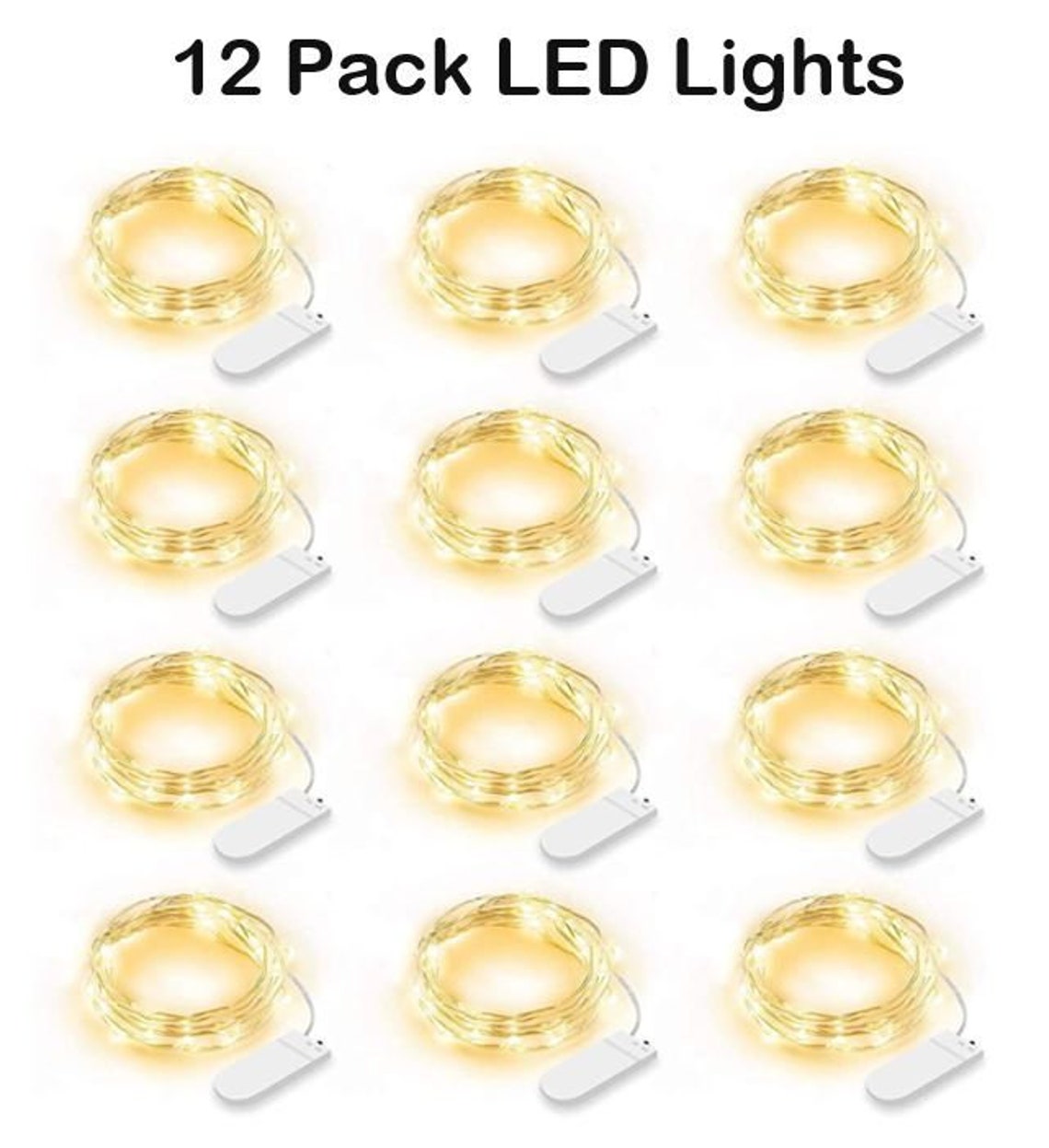 12 Pack 20 LED Fairy, Copper Wire, Warm White Led Color, String Lights ...