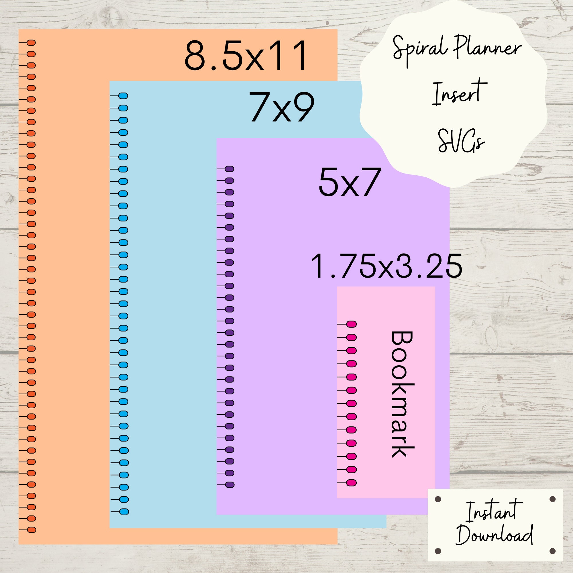 Spiral Bound Planner Insert Svgs | 8.5x11, 7x9, 5x7, 1.75x3.25 ...