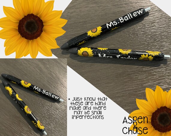 Sunflower Pen With Nameglitter Pens Custom Glitter Pens - Etsy