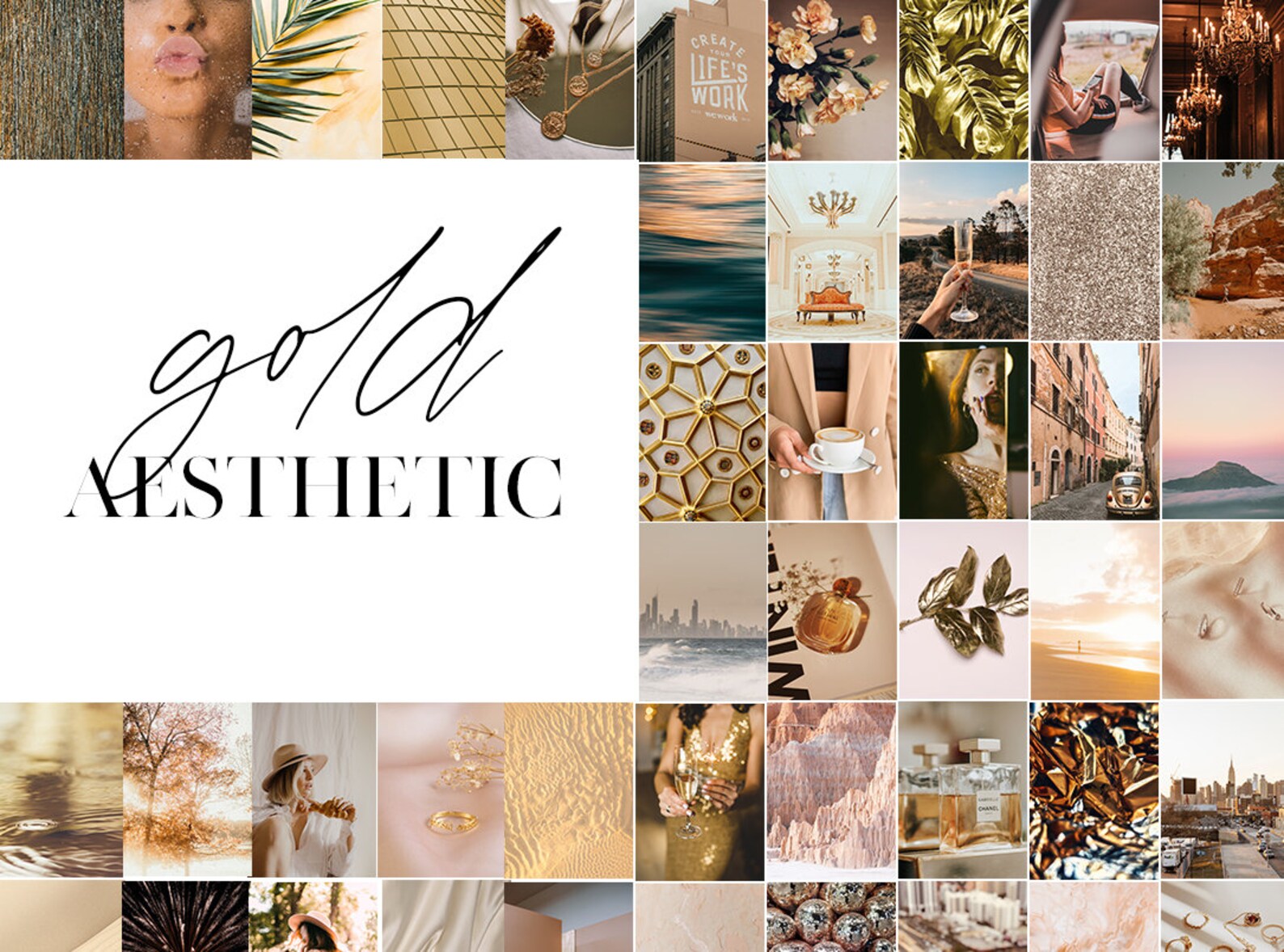 GOLD Boujee Aesthetic Wall Collage Kit | Digital Download | Dorm Room ...