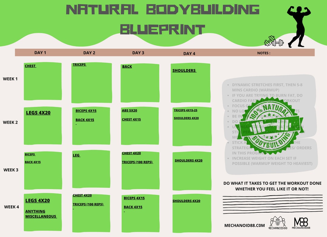 Men's Official Natural Bodybuilding Workout Calendar & Planner - M88 - Etsy