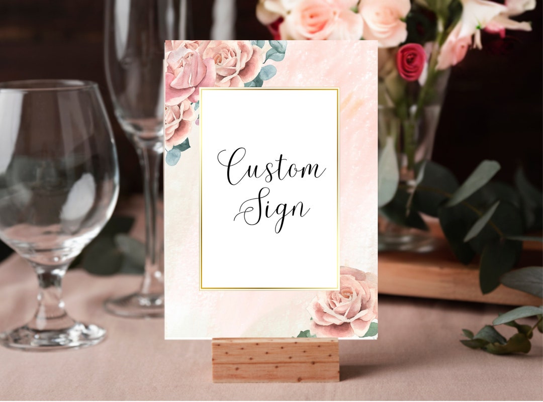 Pink Roses Digital Custom Wedding Sign | A5, 5 X 7 and 4 X 6 Inches ...