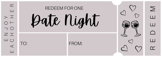 Voucher Date Night Printable Mothers Day Restaurant Gift Voucher